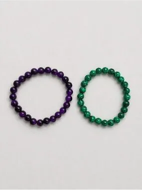 Jewelry | Purple And Green Malachite Dyed Glass Beaded Bracelets Set Of ...